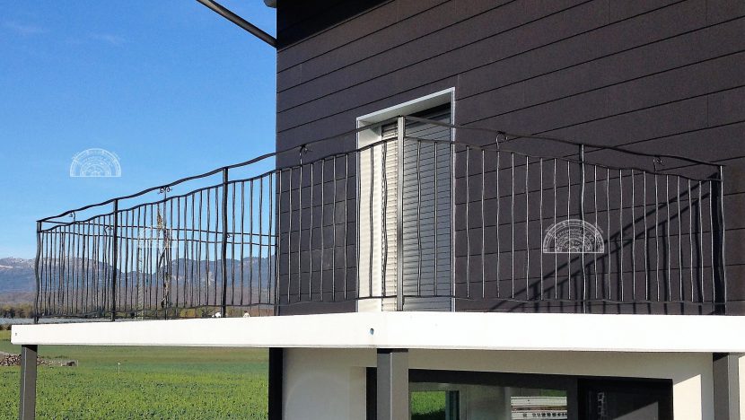 Motif floréale et mofif forgé entre filières et sous-lisse main courante